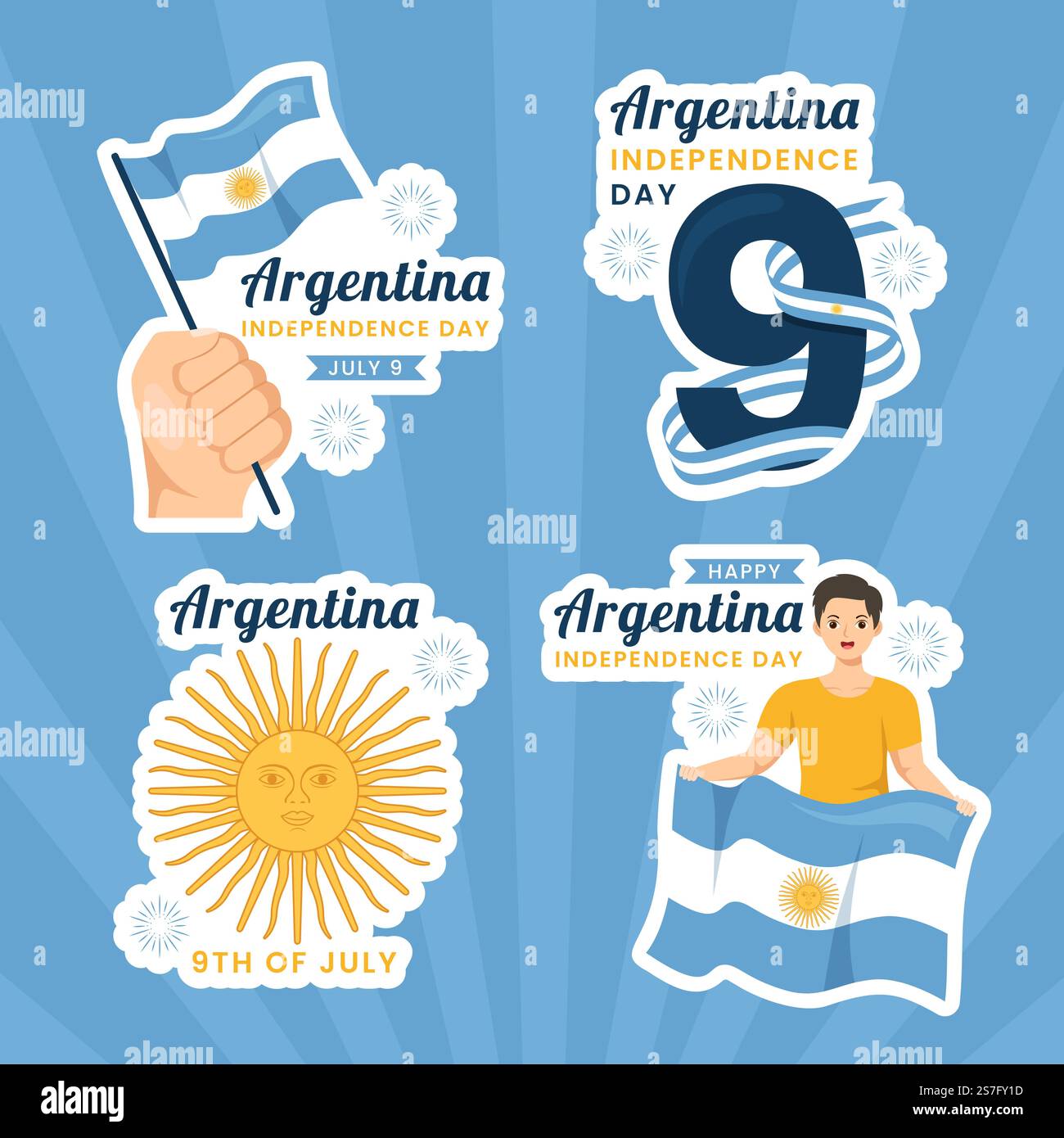 Argentina Independence Day Label Flat Cartoon Hand Drawn Templates ...