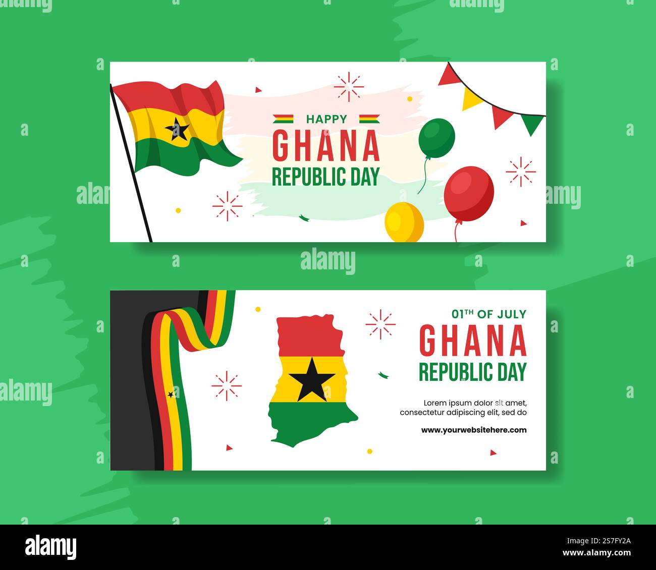 Ghana Republic Day Horizontal Banner Cartoon Hand Drawn Templates ...