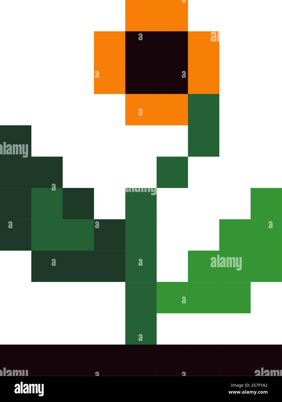 Pixel flower in blossom, blooming plant with stem and foliage, petals ...