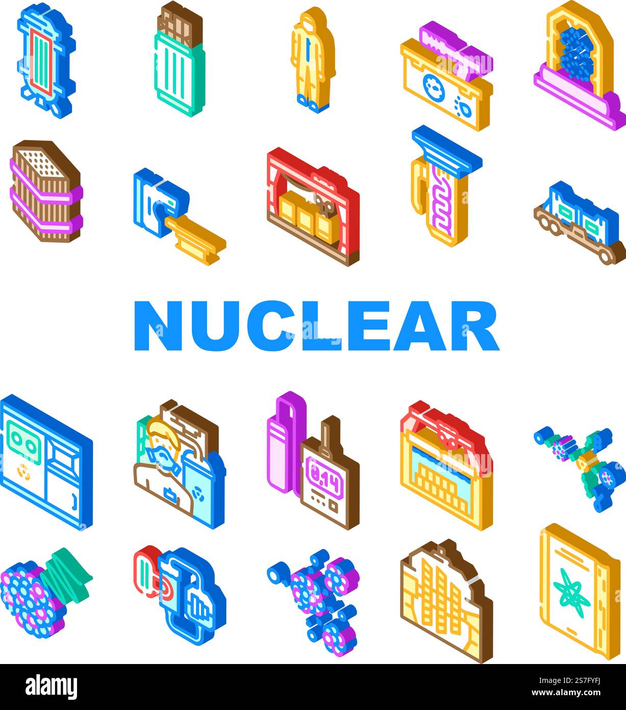 nuclear energy power reactor icons set vector. electricity radioactive ...