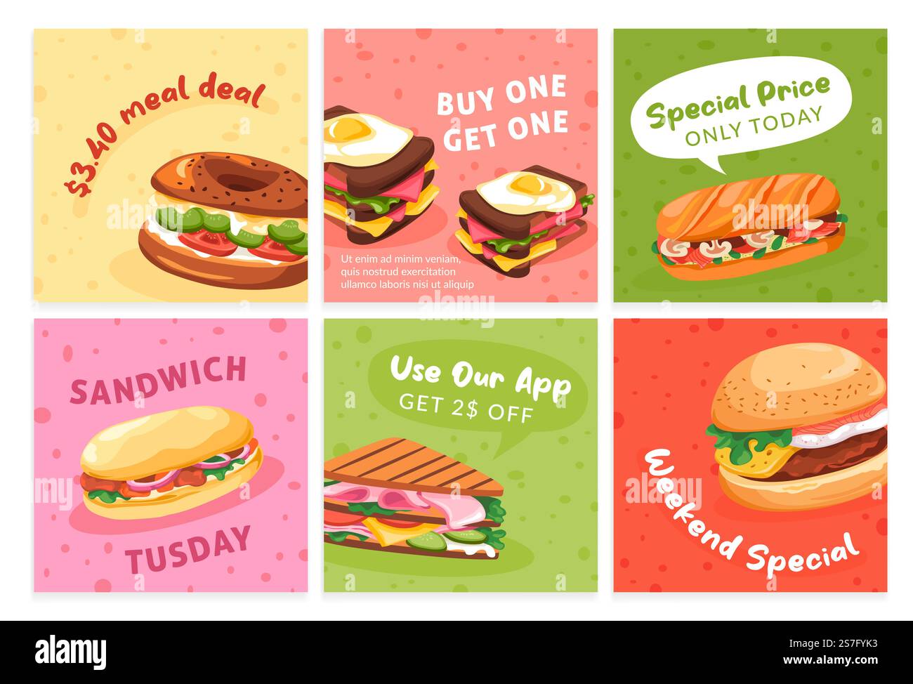 Social media post set for sandwich meal deal. Network banner collection ...