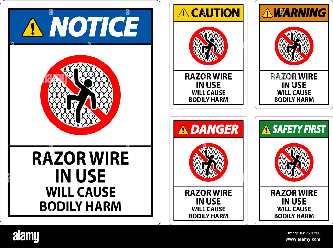 Danger Sign Razor Wire In Use Will Cause Bodily Harm Stock Vector Image ...