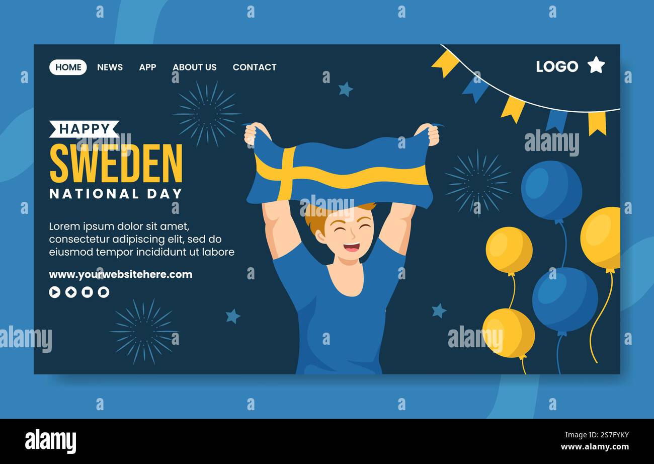 Sweden National Day Social Media Landing Page Flat Cartoon Hand Drawn ...