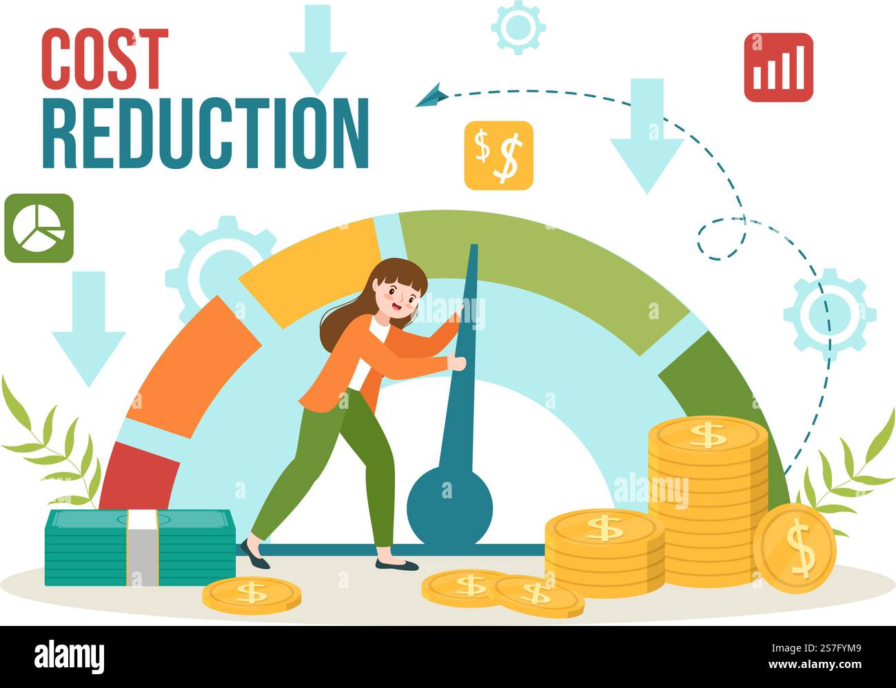 Cost Reduction Vector Illustration with Decrease, Price Minimising or ...