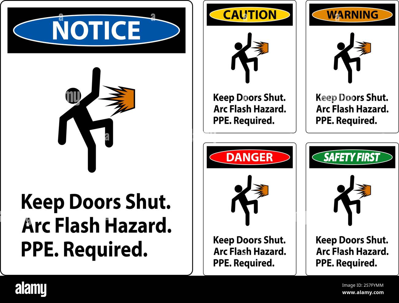 Danger Sign Keep Doors Shut Arc Flash Hazard PPE Required Stock Vector ...