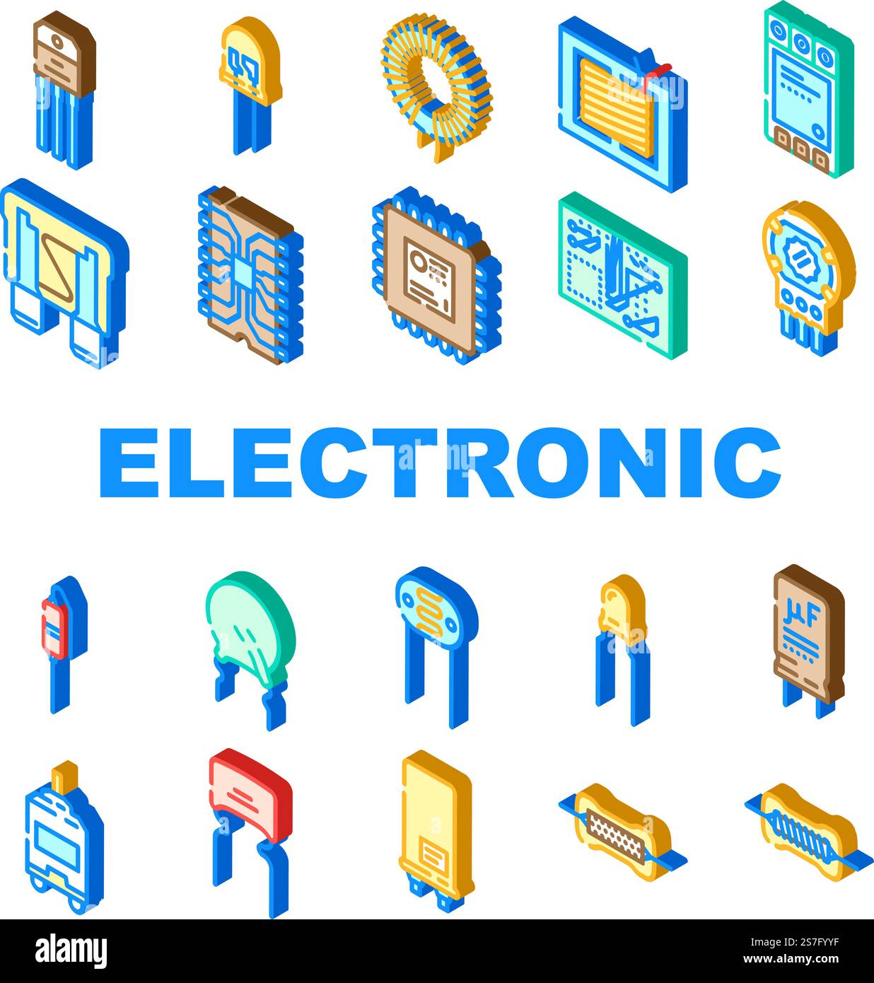 component electronic chip icons set vector. microchip circuit, hardware engineering, part ...
