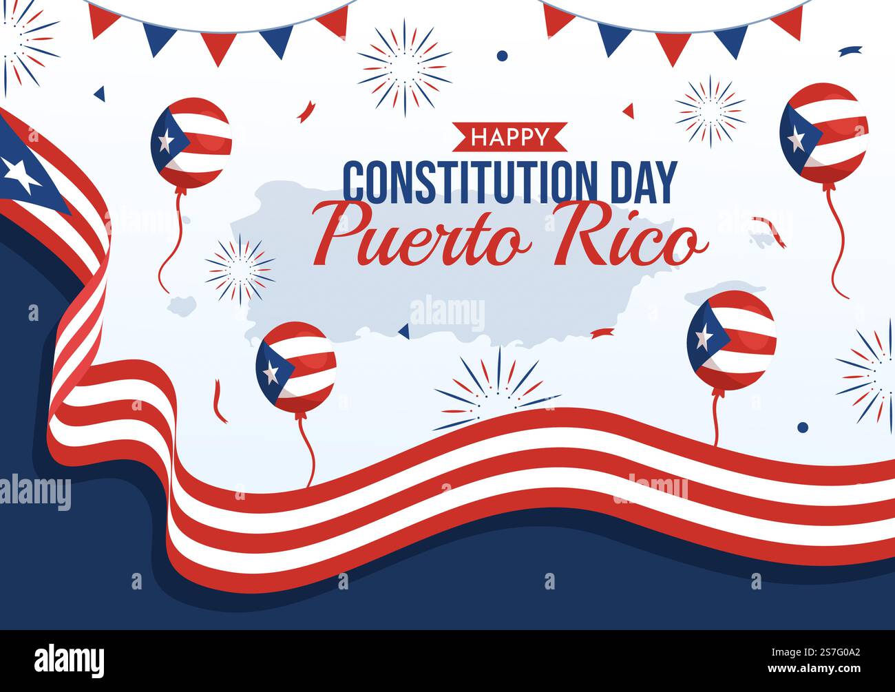 Happy Puerto Rico Constitution Day Vector Illustration with Waving Flag ...