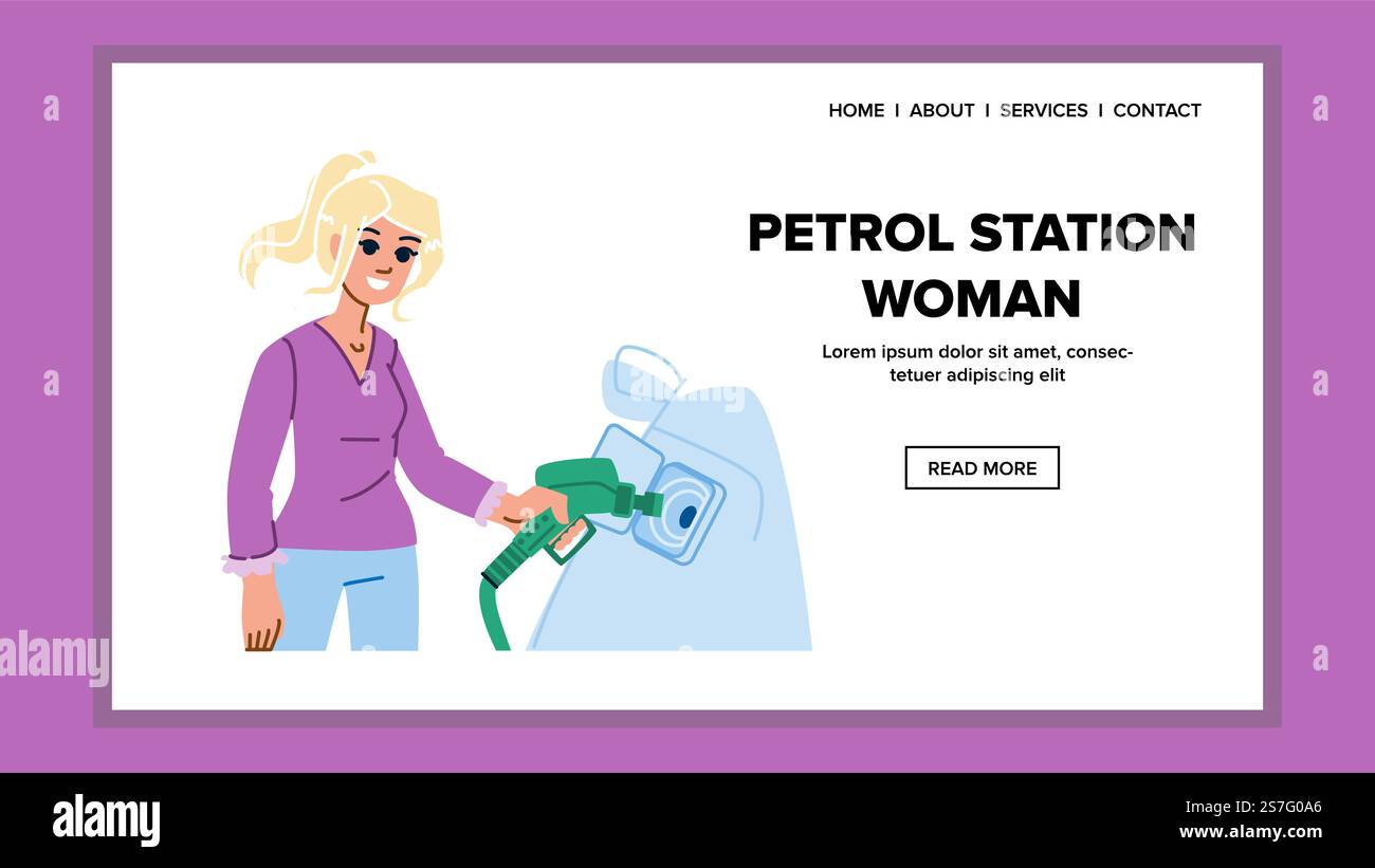 petrol station woman vector. car fuel, gasoline oil, tank service, pump ...