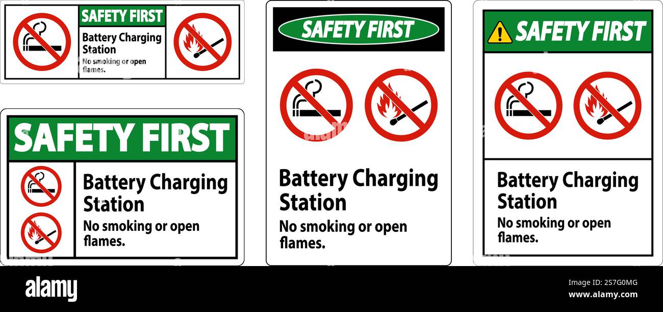 Safety First Sign Battery Charging Station, No Smoking Or Open Flames ...