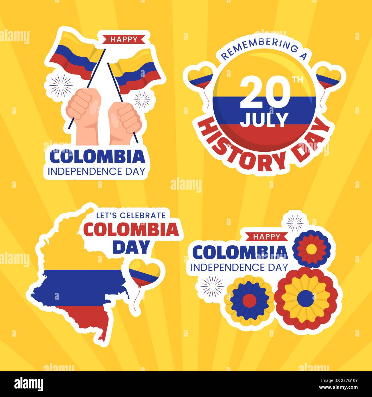Colombia Independence Day Label Flat Cartoon Hand Drawn Templates ...