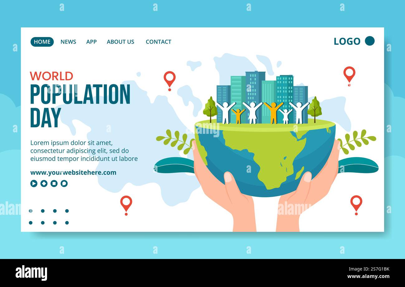 World Population Day Social Media Landing Page Flat Cartoon Hand Drawn ...