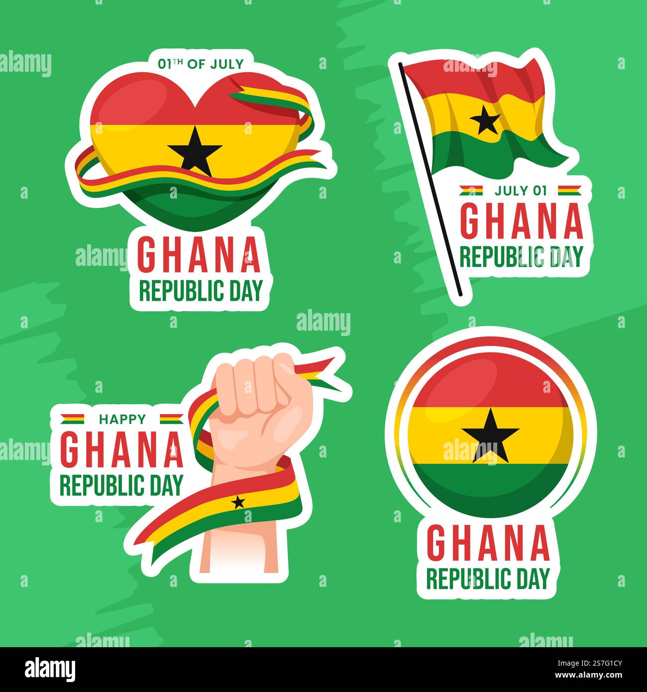 Ghana Republic Day Label Flat Cartoon Hand Drawn Templates Background ...