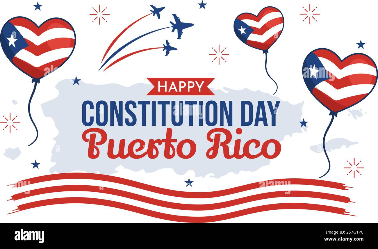 Happy Puerto Rico Constitution Day Vector Illustration with Waving Flag ...