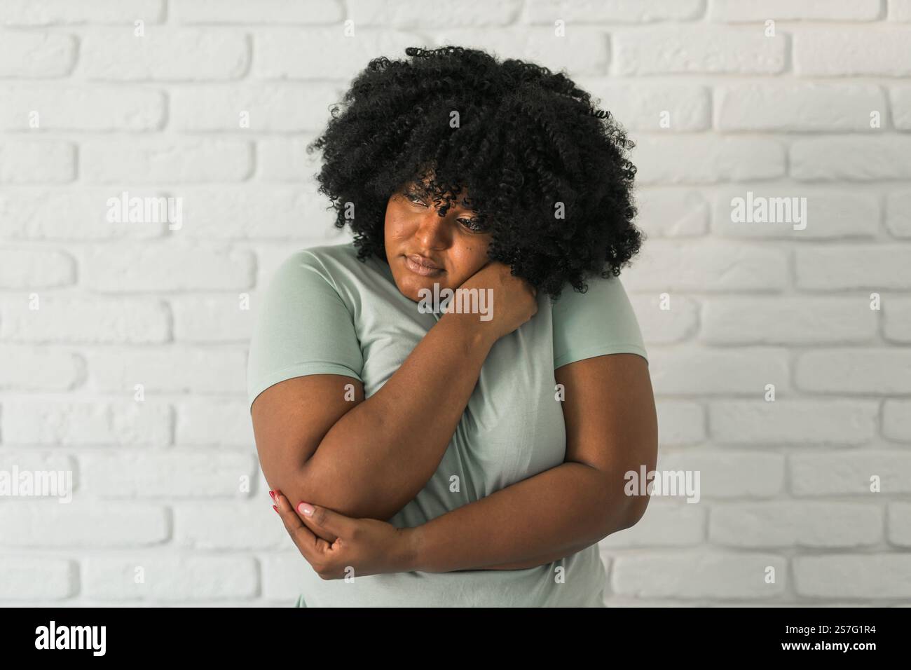 Depression, stress and woman crying in studio with fear, mistake or ...