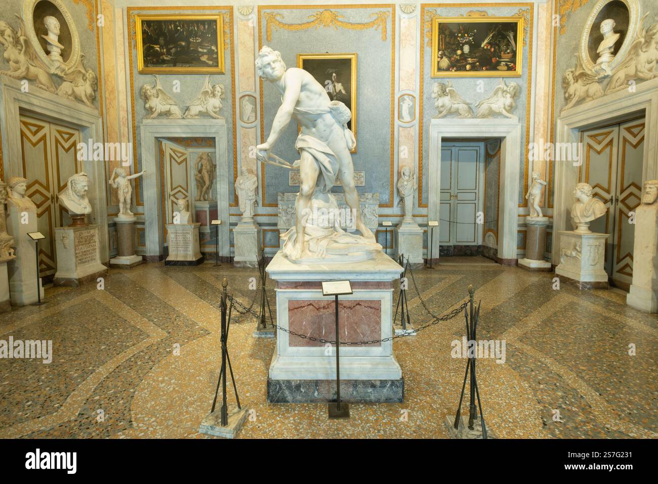 Galleria borghese in Rome exhibiting the marble statue of David by gian ...