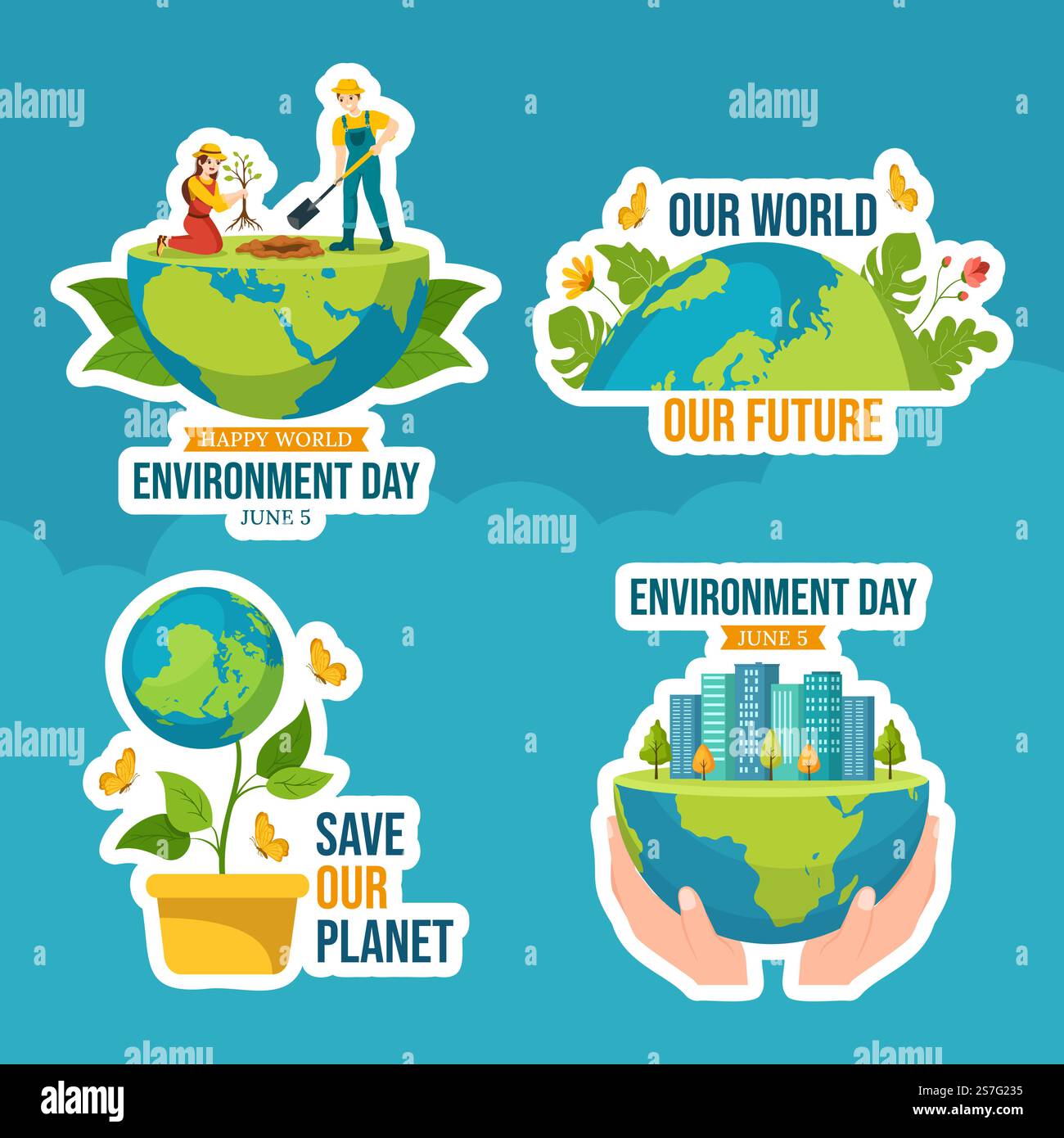 World Environment Day Label Flat Cartoon Hand Drawn Templates ...