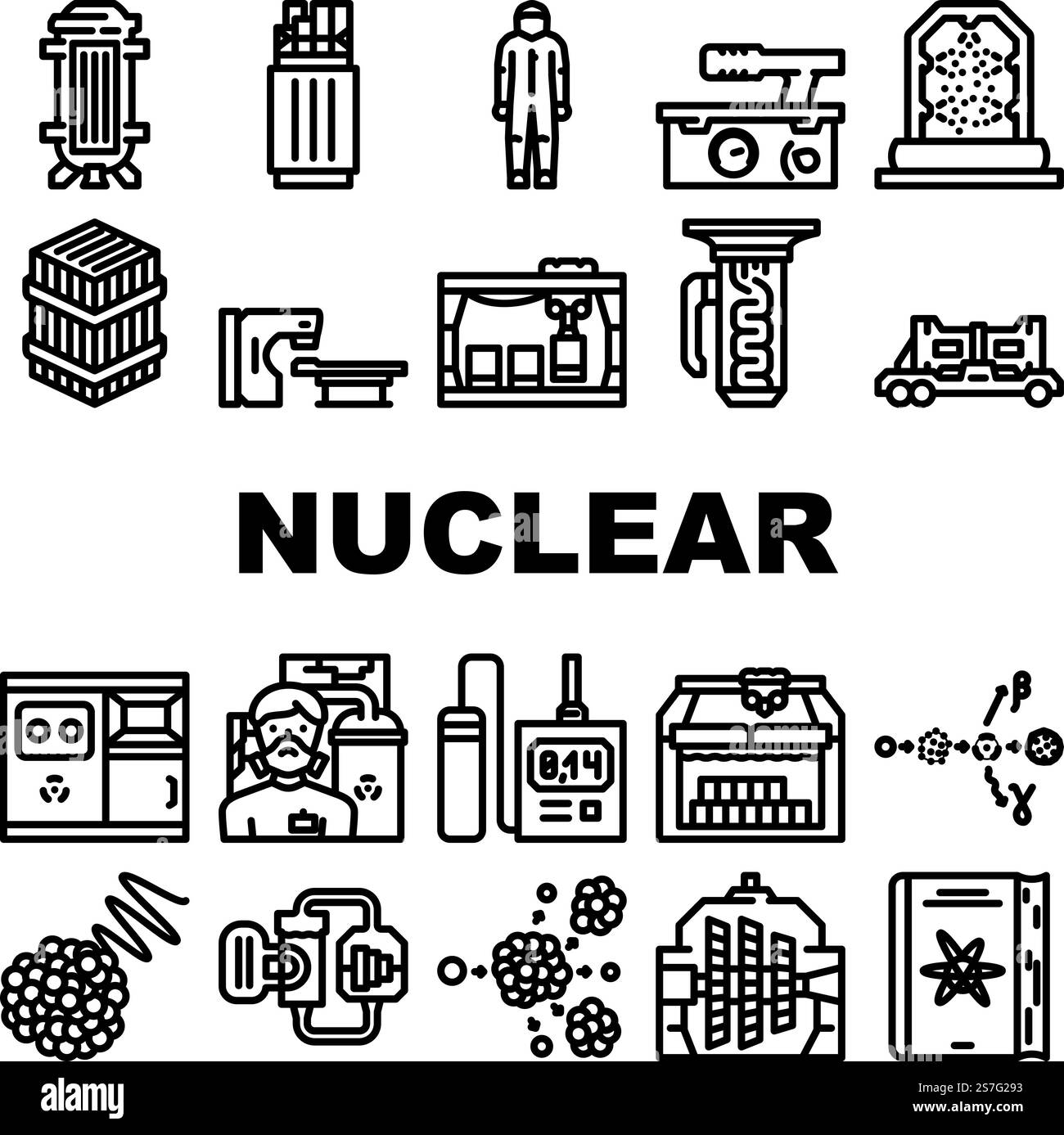 nuclear energy power reactor icons set vector. electricity radioactive ...