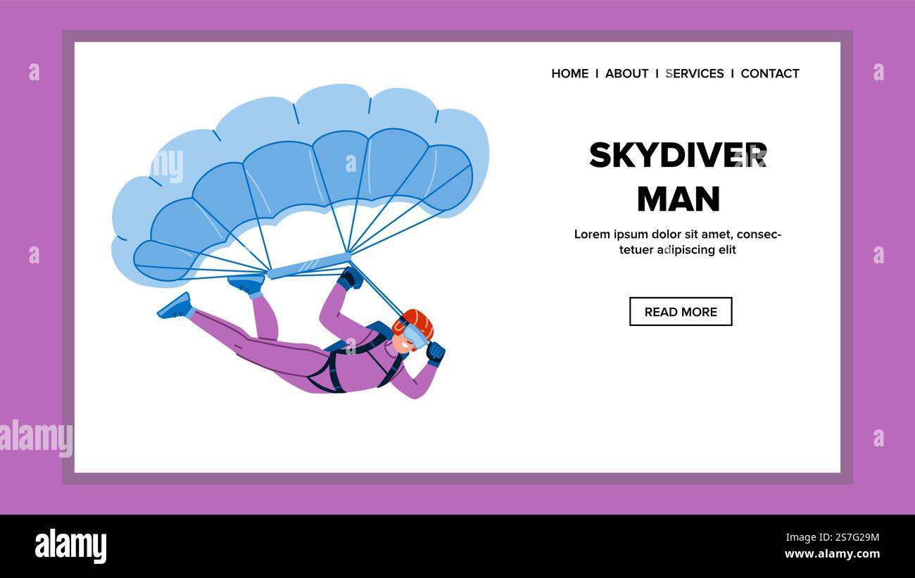 skydiver man vector. extreme adrenaline, parachute skydiving, skydive ...