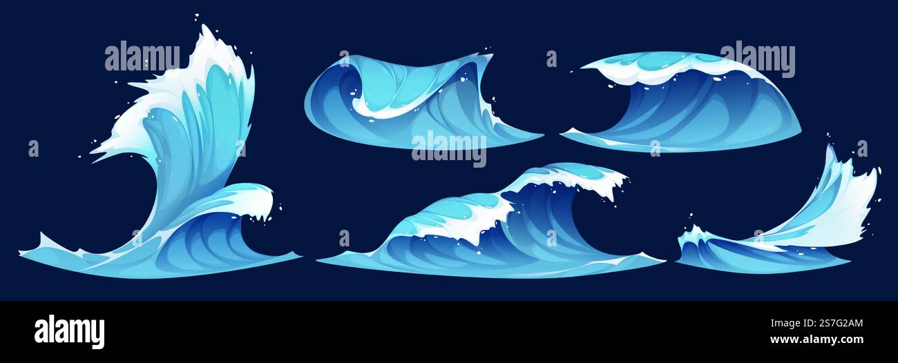Sea waves set isolated on background. Vector cartoon illustration of ...