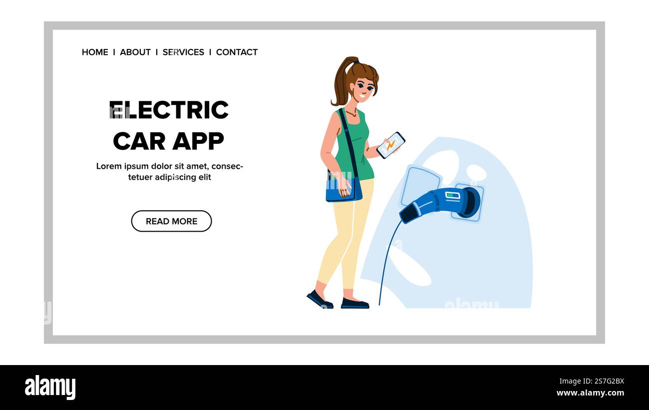 electric car app vector. vehicle technology, charge charger, battery ...