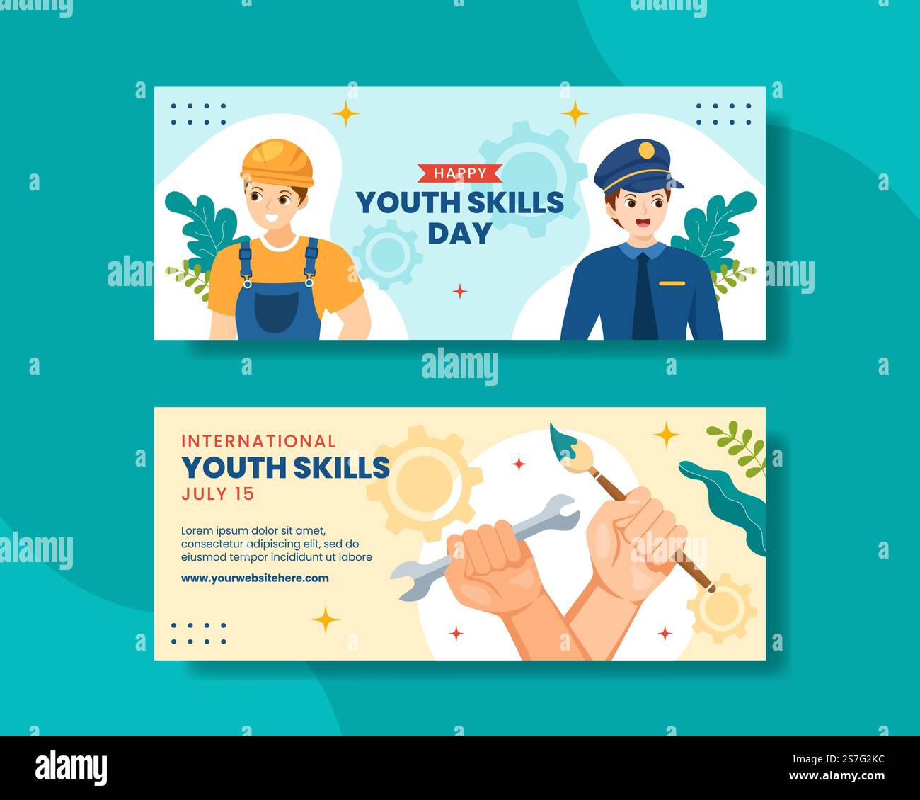 World Youth Skills Day Horizontal Banner Illustration Flat Cartoon Hand ...
