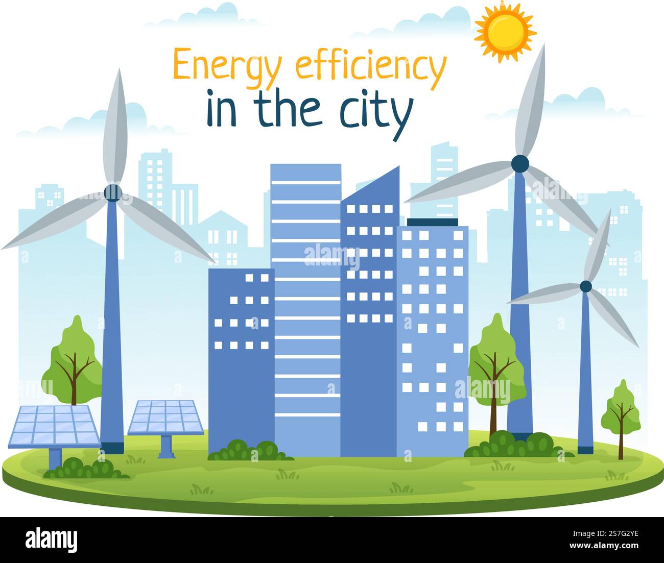 Energy Efficiency in the City Vector Illustration with Sustainable ...