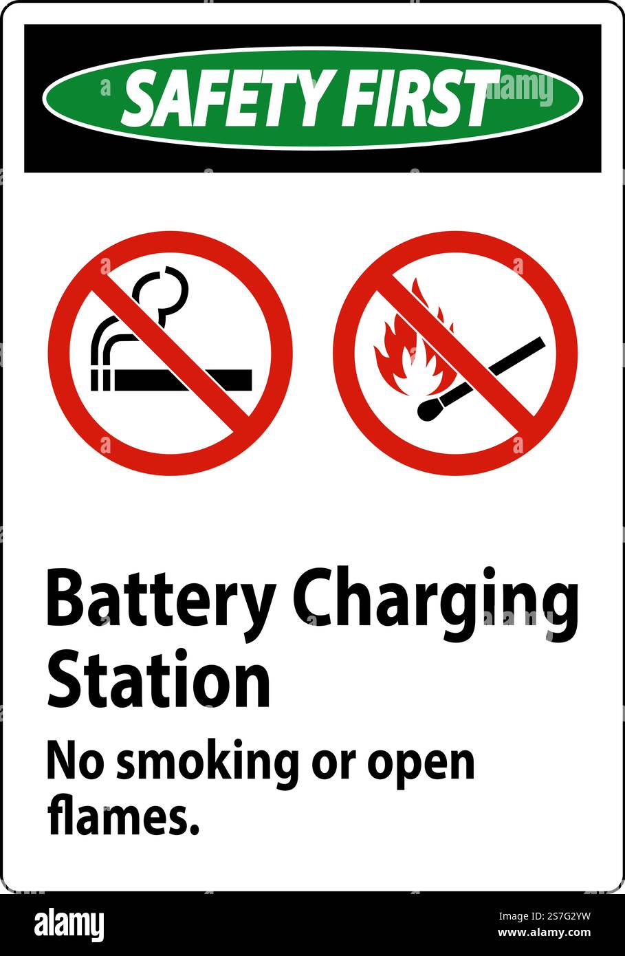 Safety First Sign Battery Charging Station, No Smoking Or Open Flames ...