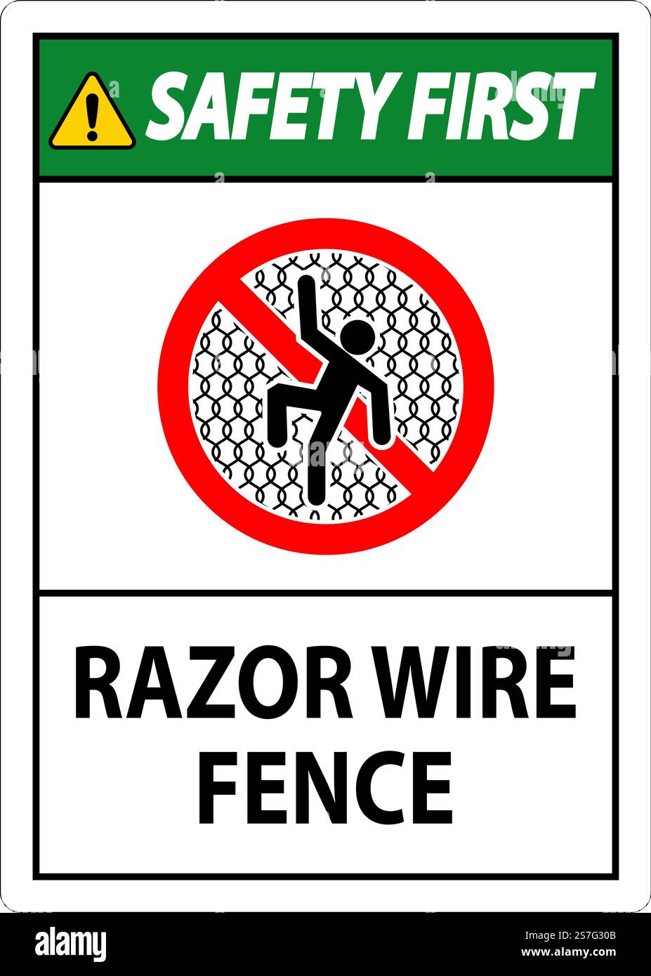 Safety First Sign Razor Wire Fence On White Background Stock Vector ...