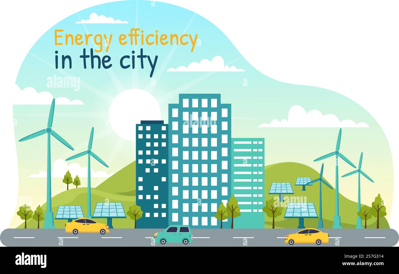 Energy Efficiency in the City Vector Illustration with Sustainable ...