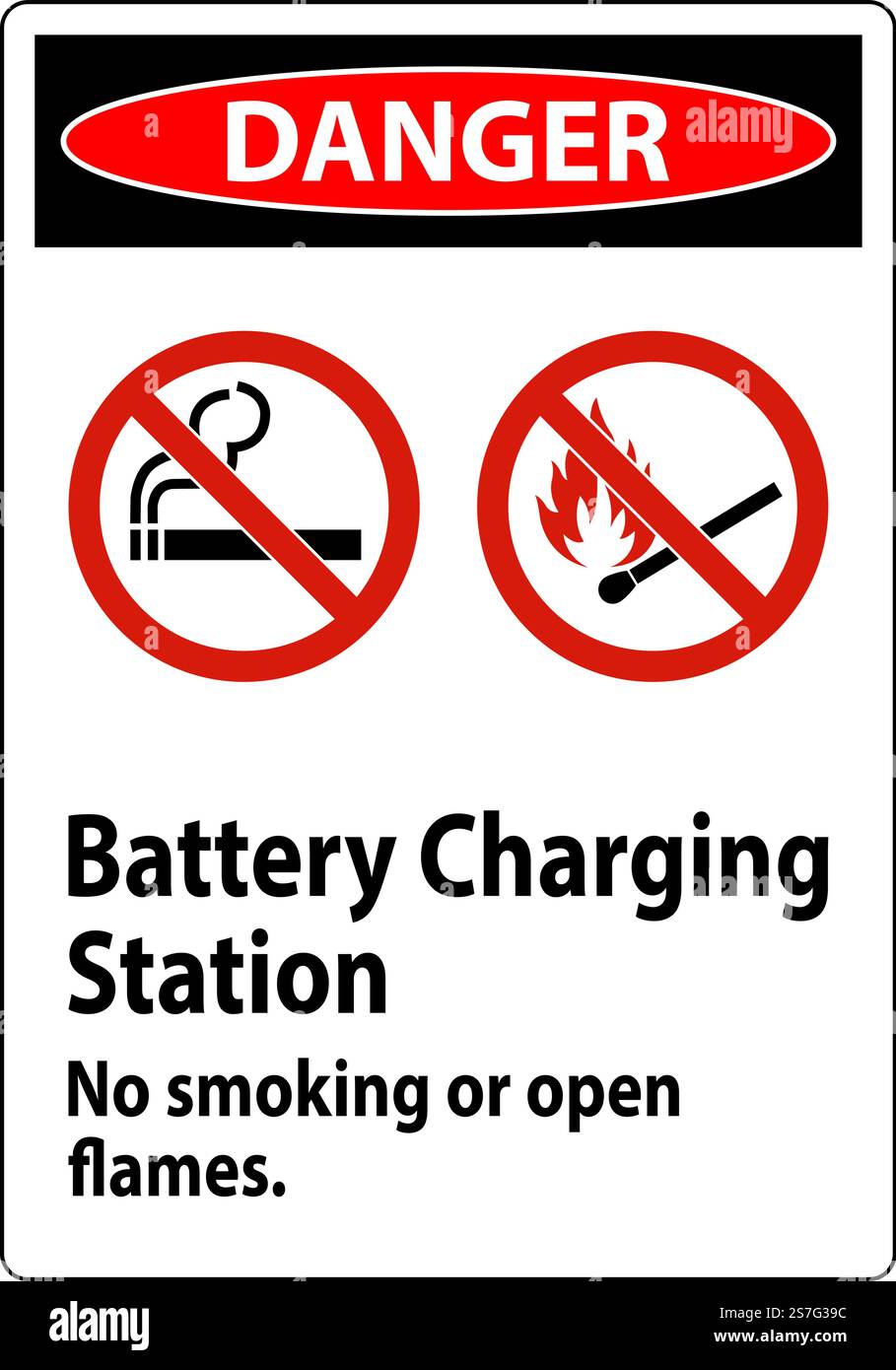Danger Sign Battery Charging Station, No Smoking Or Open Flames Stock ...