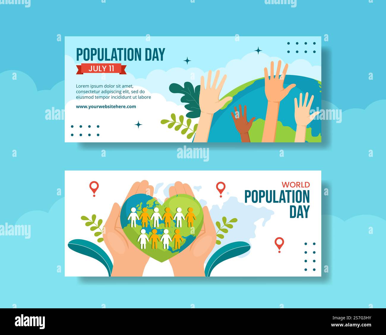 World Population Day Horizontal Banner Cartoon Hand Drawn Templates ...