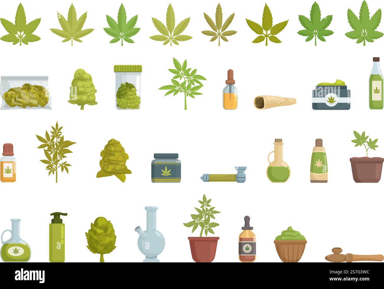 Cannabis icons set cartoon vector. Weed hemp. Grow plant. Cannabis ...