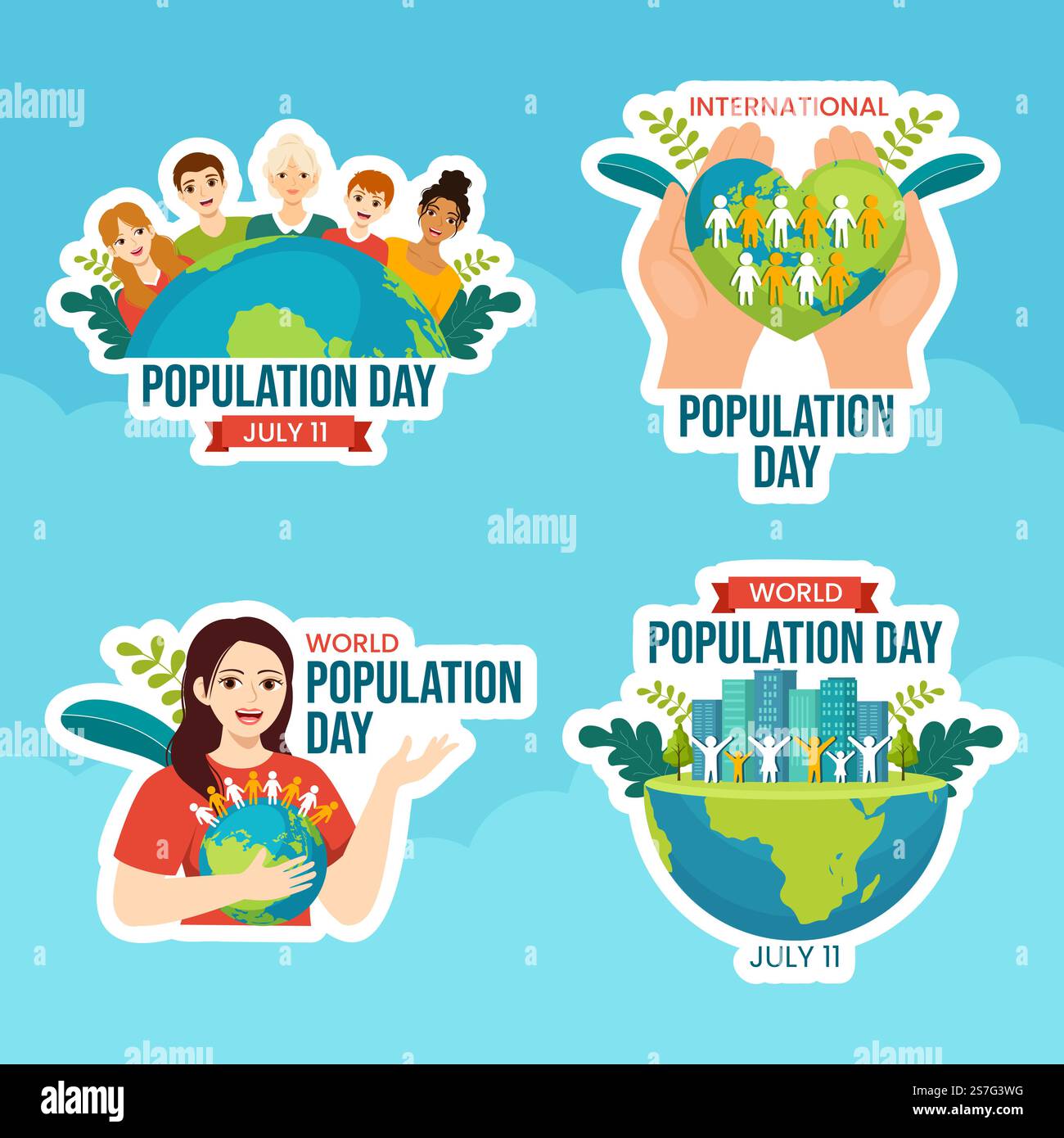 World Population Day Label Flat Cartoon Hand Drawn Templates Background ...