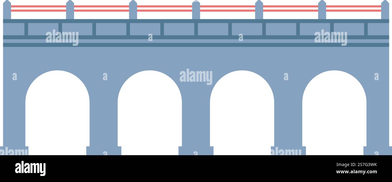 Architecture of city or town, isolated bridge with arches and railings ...
