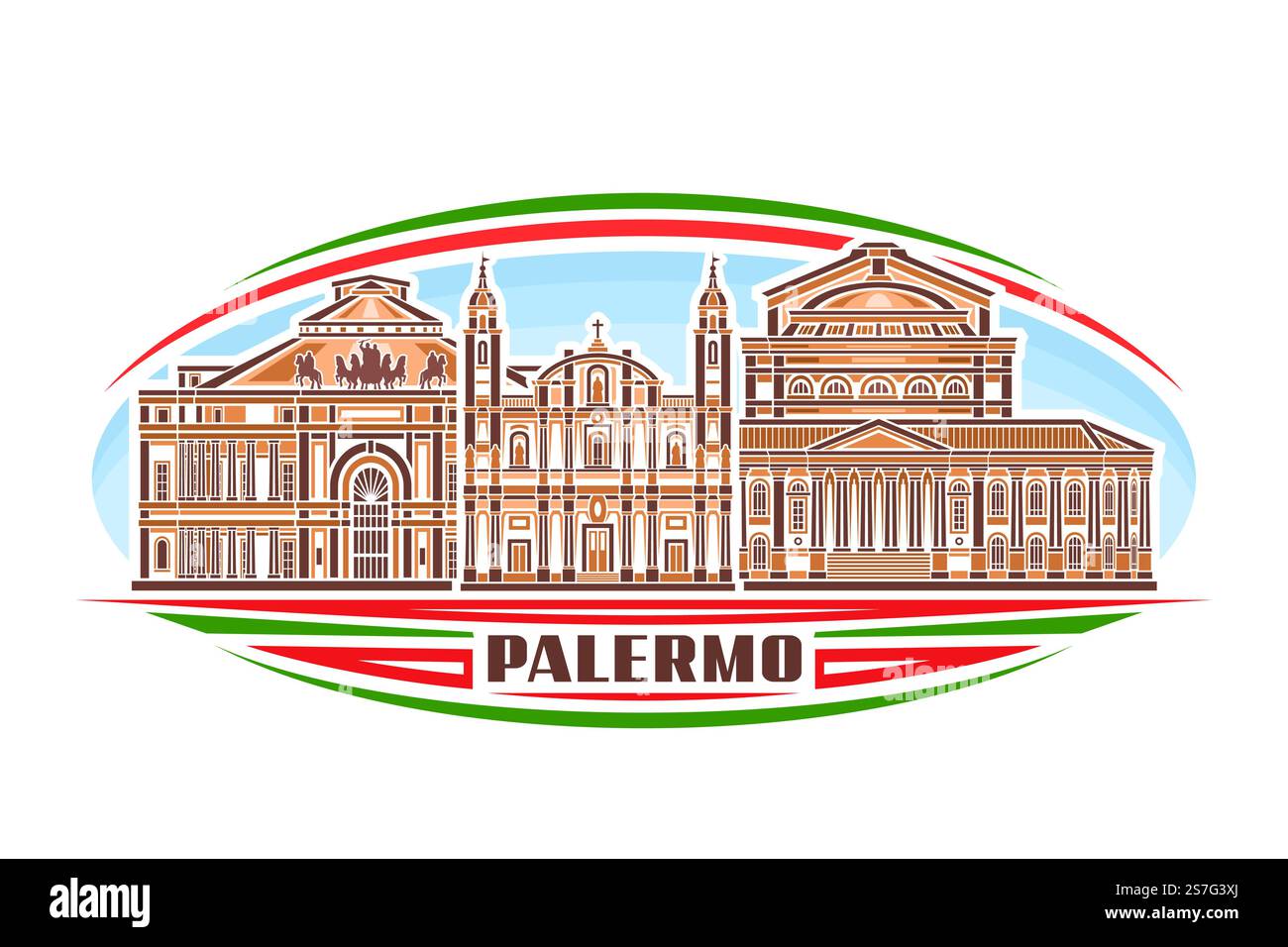 Vector illustration of Palermo, horizontal oval sign with linear design ...
