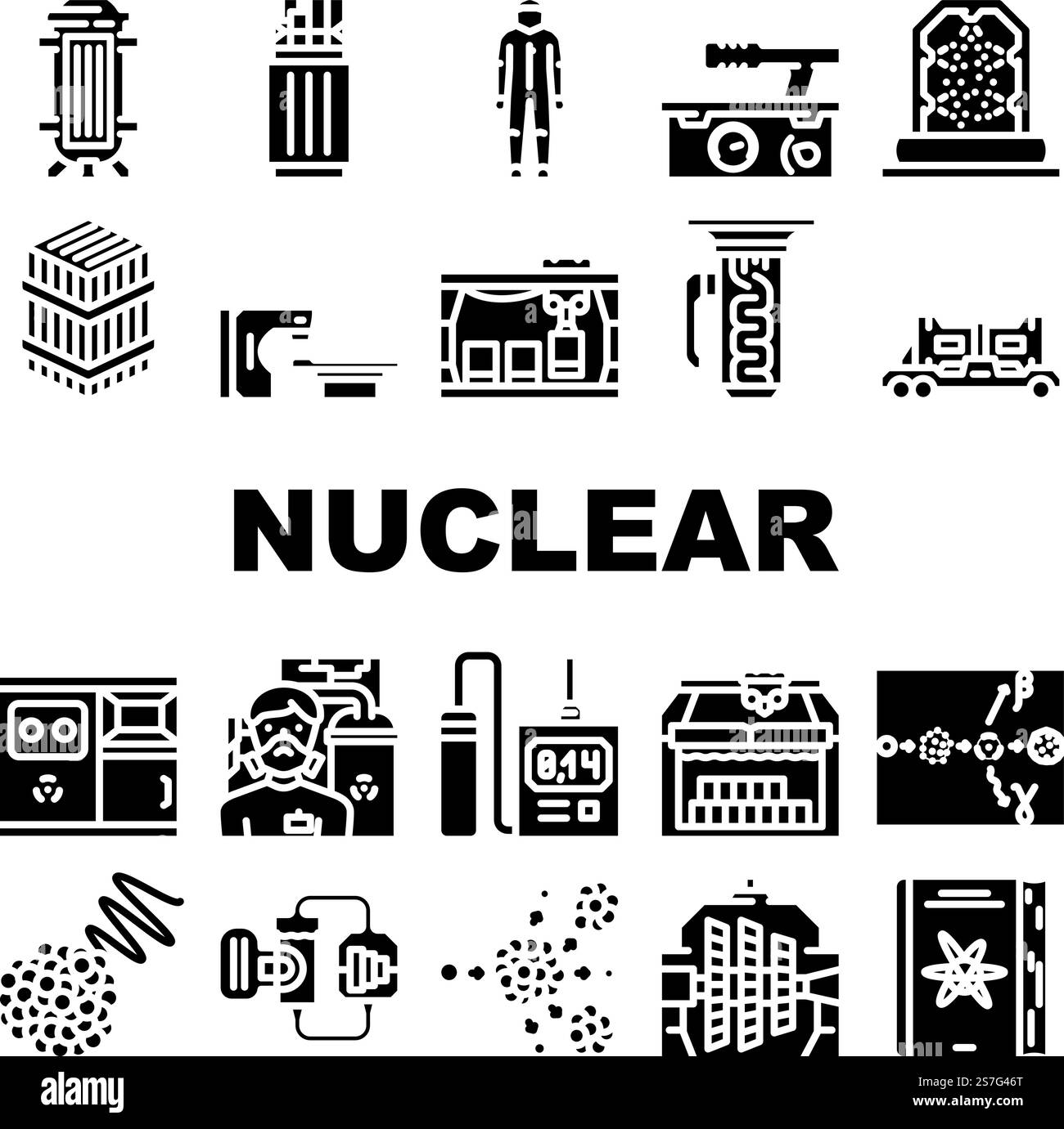 nuclear energy power reactor icons set vector. electricity radioactive ...