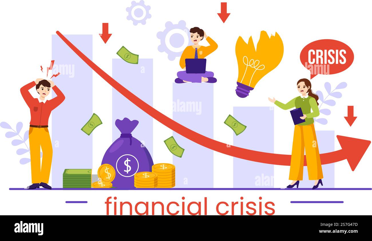 Financial Crisis Vector Illustration with Bankruptcy, Collapse of the ...
