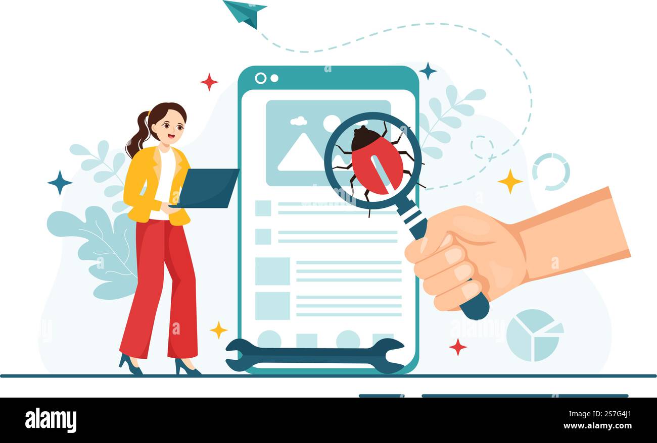 Bug Tracking Vector Illustration with Mobile Phone Protection from ...