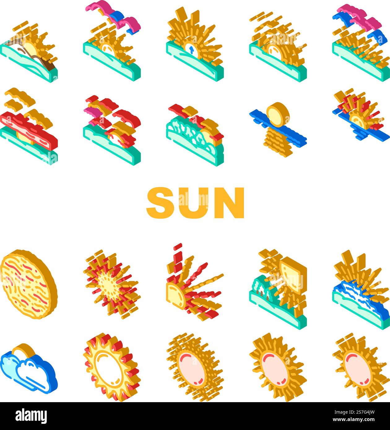 sun summer sunlight light icons set vector. sunshine element, sunrise ...