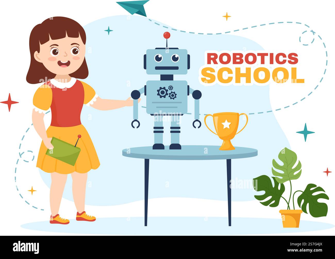 Robotics School Vector Illustration with Kids Robotic Project to ...