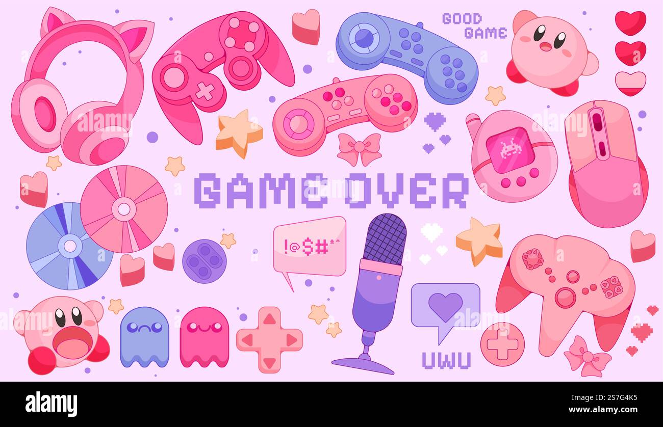 Girl game. Cute gamer stickers. Y2K kawaii for video or tamagotchi ...