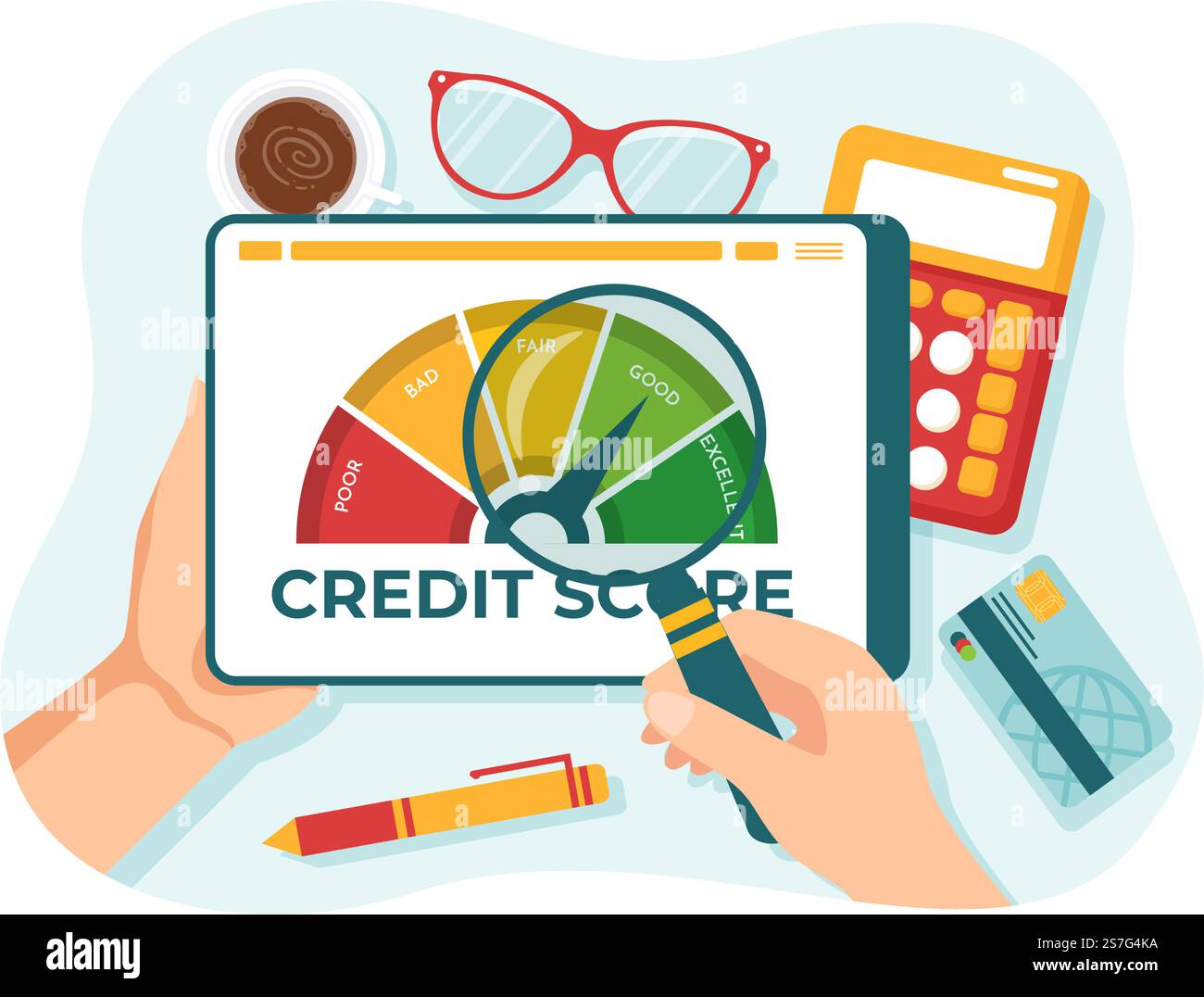 Credit Score Vector Illustration with Loan Arrow Gauge Speedometer ...