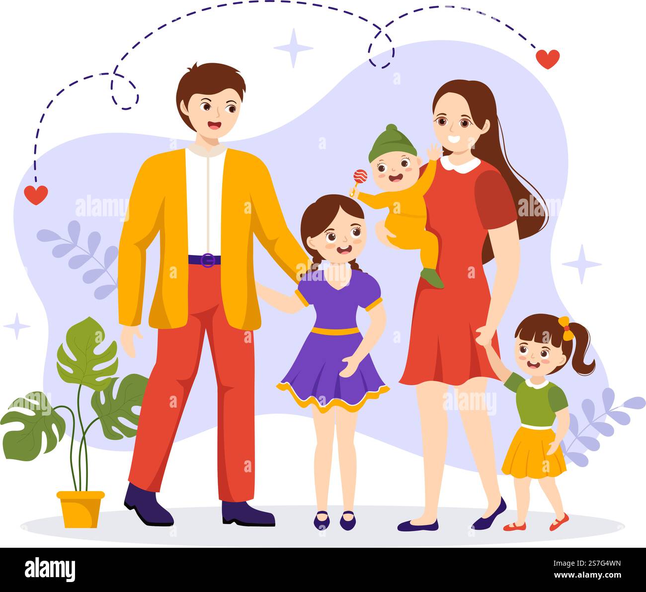 Family Values Vector Illustration of Mother, Father and Kids by Side ...
