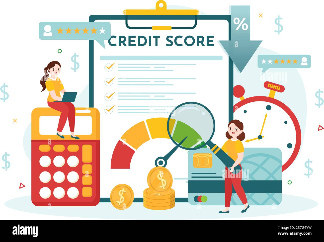 Credit Score Vector Illustration with Loan Arrow Gauge Speedometer ...