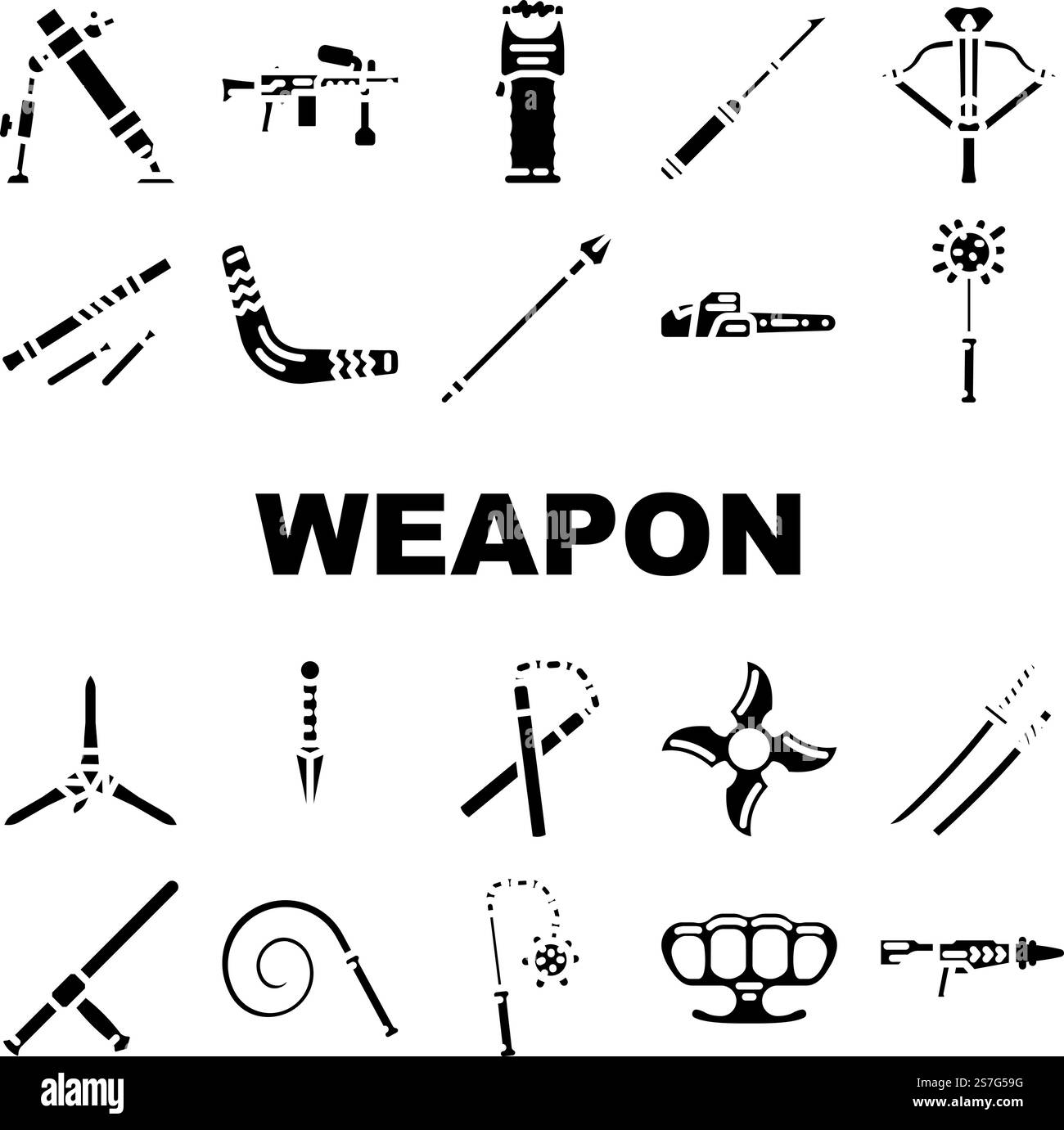 weapon war gun military icons set vector. army knife, pistol sign ...