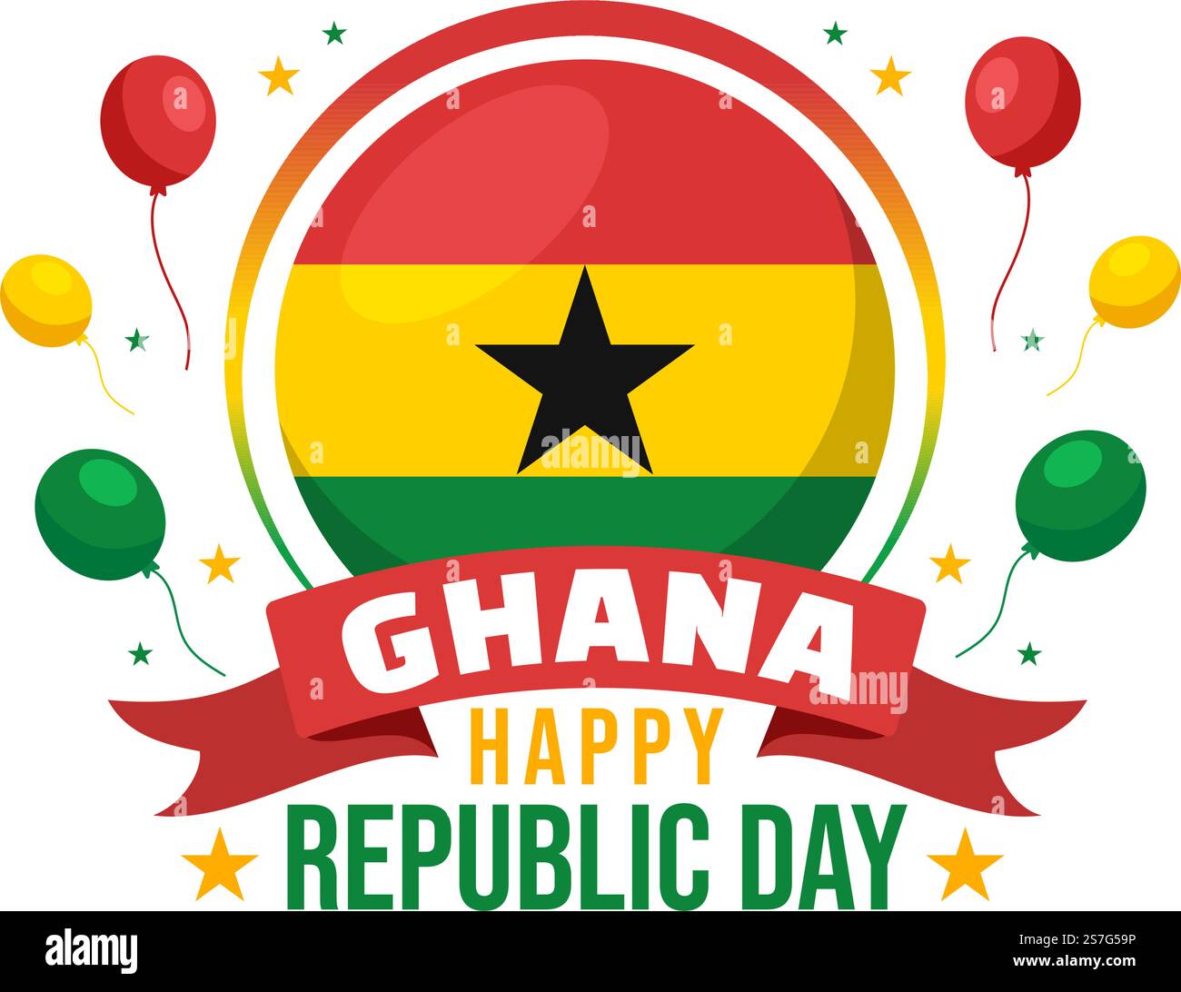 Happy Ghana Republic Day Vector Illustration with Waving Flag ...