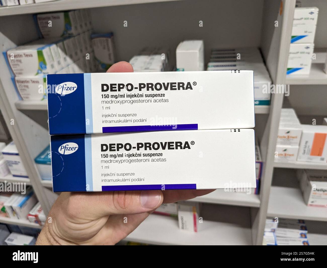 Prague,Czech Republic-January 26 2025: DEPO-PROVERA box of medication ...