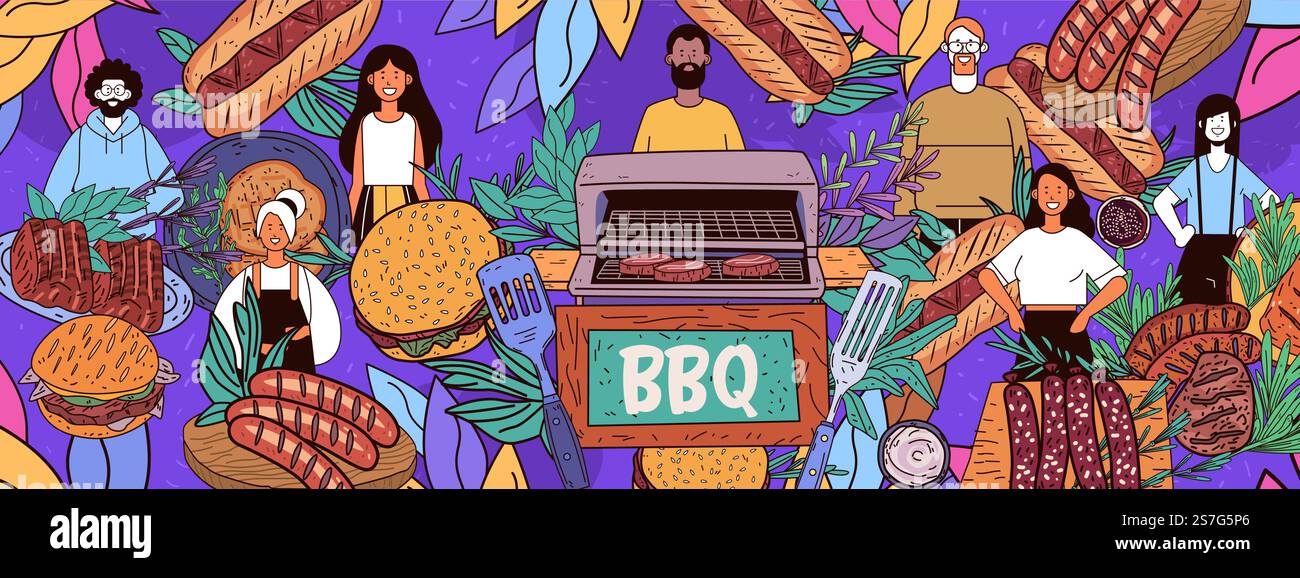 Lively barbecue scene grilled sausages hi-res stock photography and ...