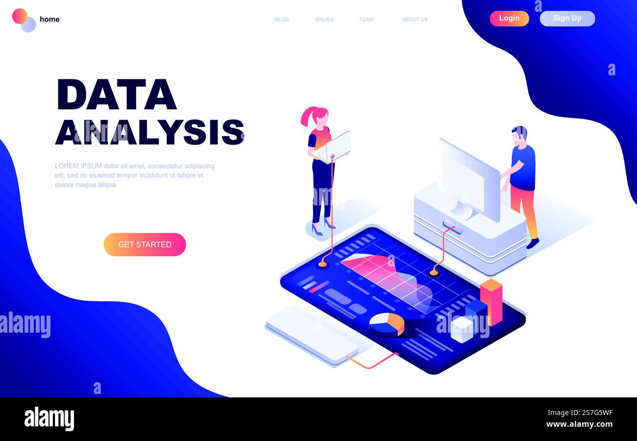 Modern flat design isometric concept of Auditing, Data Analysis decorated people character for ...