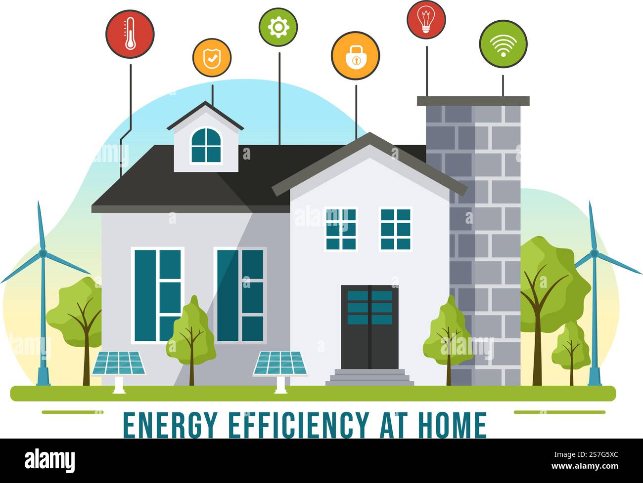 Energy Efficient at Home Vector Illustration of Smart House Technology ...